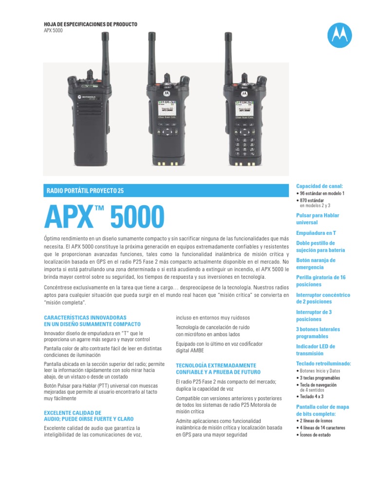 Motorola Apx 5000 | PDF | Frecuencia ultra alta | Micrófono