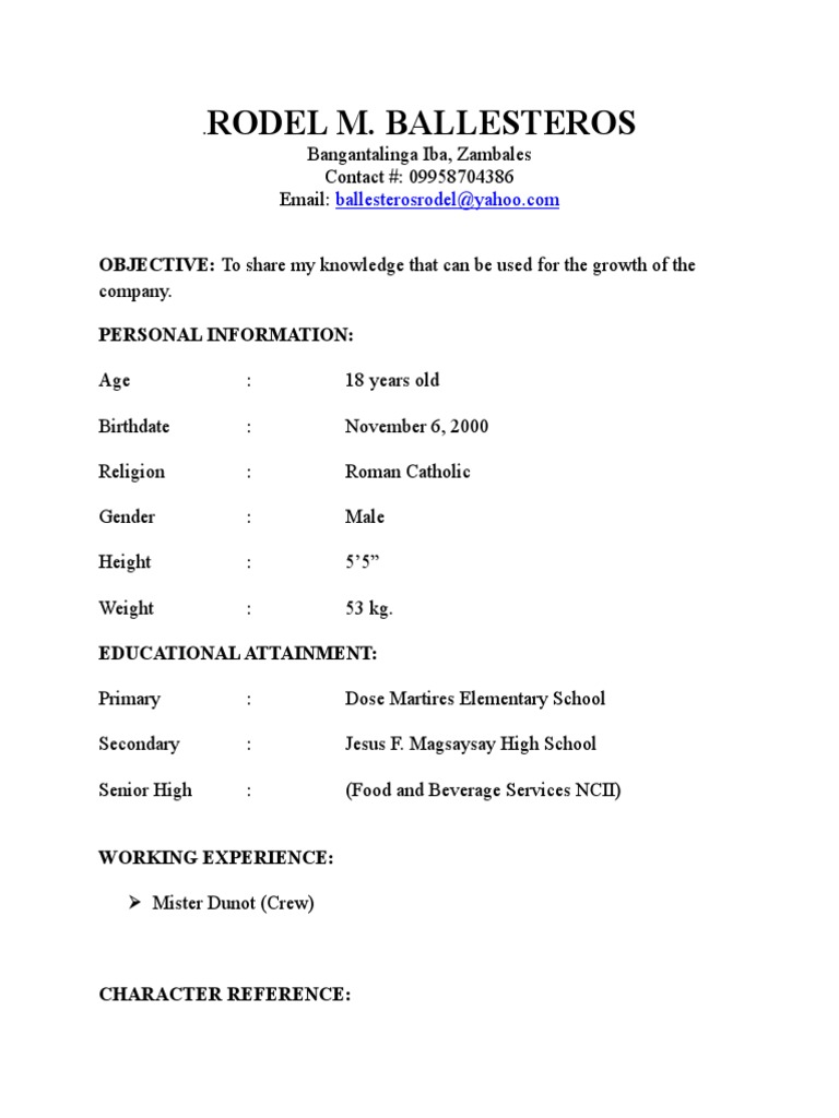 Rodel Ballesteros Resume Overview | PDF | Lifestyle