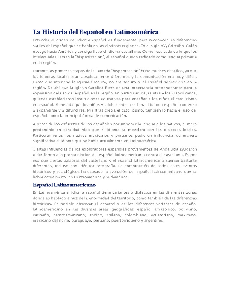Historia del Español en Latinoamérica | PDF | Lengua española | Pueblos ...