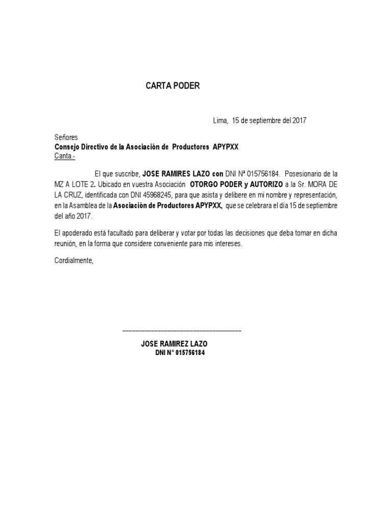 Carta Poder Representacion Asociacion | PDF