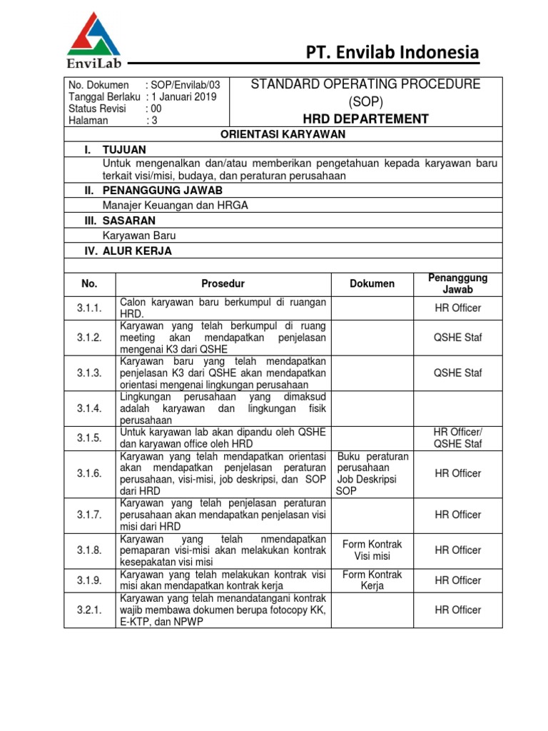 Orientasi Karyawan Baru Envilab | PDF | Karier & Perkembangan