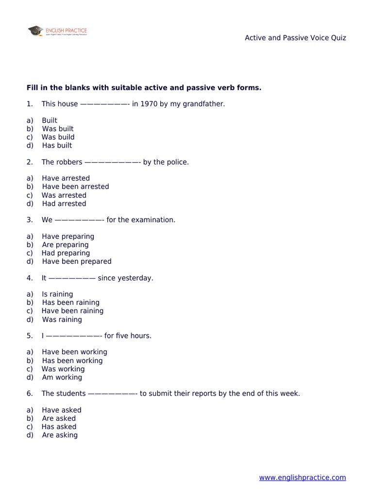 Active and Passive Voice Quiz | PDF | Language Arts & Discipline ...