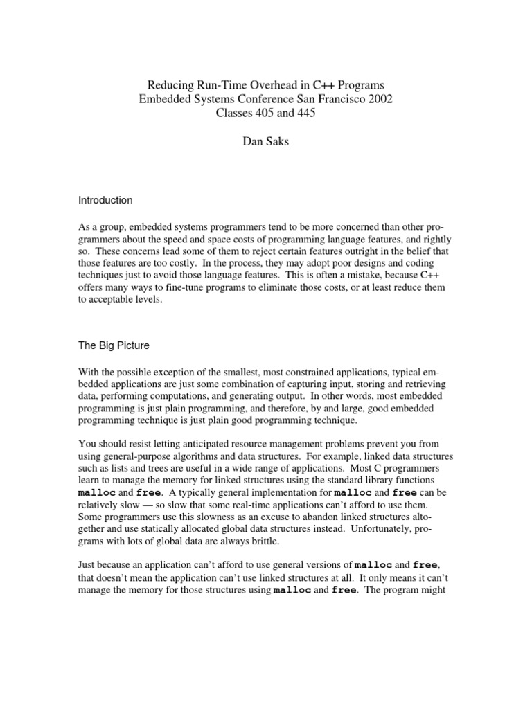 Dan Saks C++ in Embedded Systems | PDF | Constructor (Object Oriented Programming) | Programming