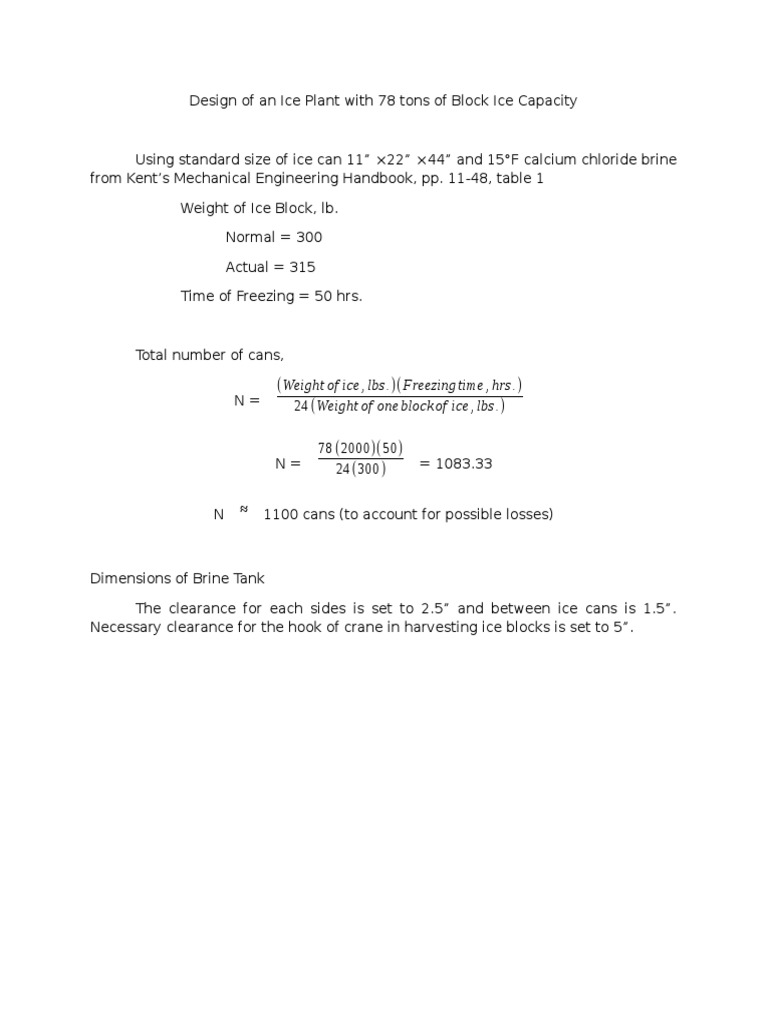Ice Plant Design for 78 Tons Capacity | PDF | Refrigeration | Ice