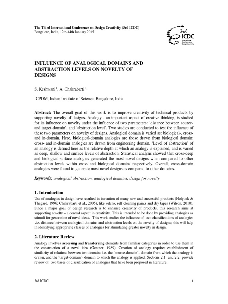 Influence of Analogical Domains and Abstraction Levels On Novelty of Designs | PDF | Analogy ...