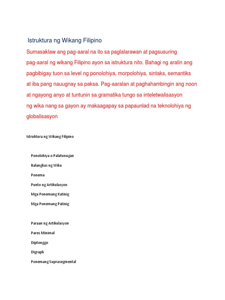 Istruktura NG Wikang Filipino | PDF