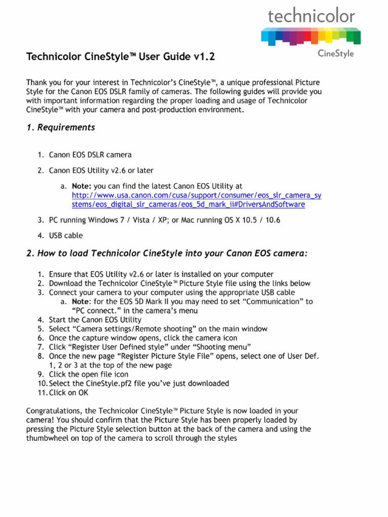 Technicolor CineStyle Profile User Guide V1.2 PDF | PDF