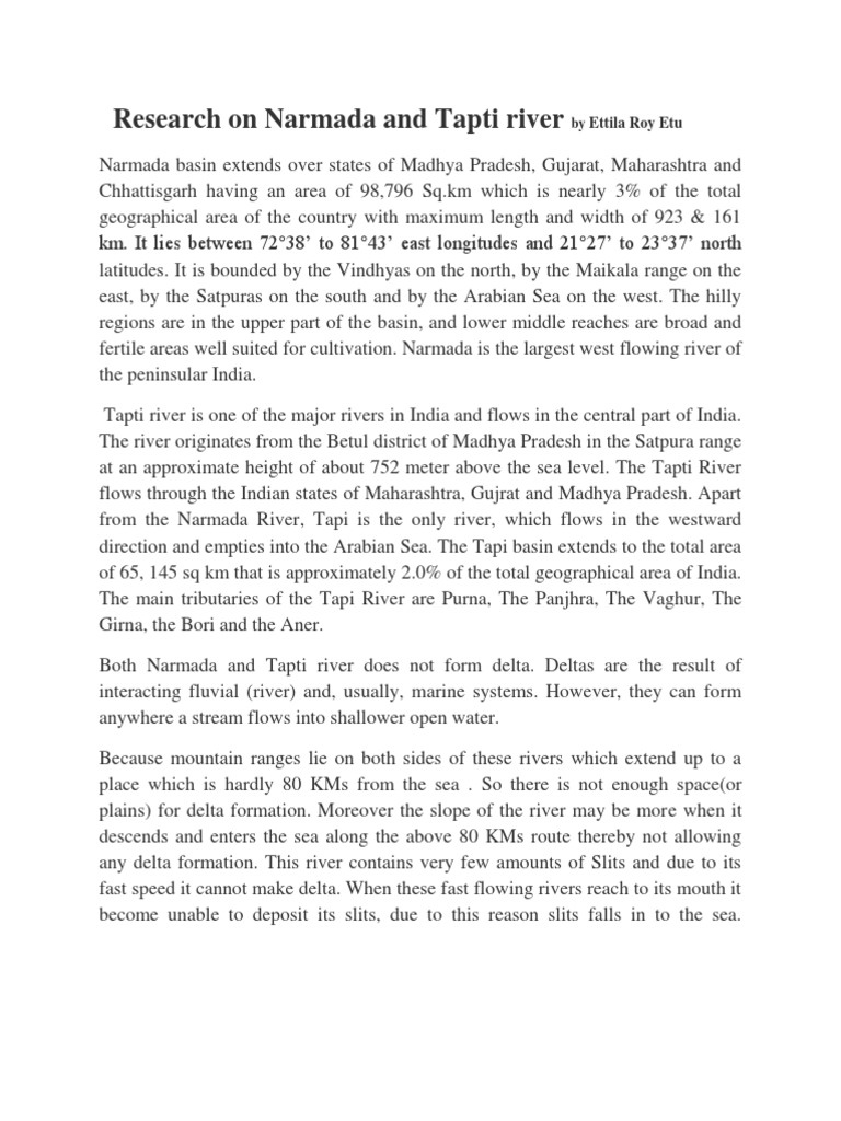 Research On Narmada and Tapti River: Ettila Roy Etu | PDF