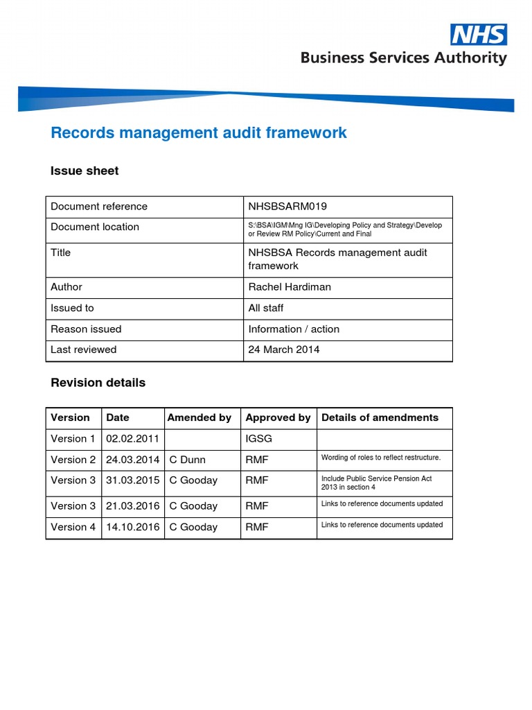 NHSBSA Records Management Audit Framework | PDF | Records Management ...