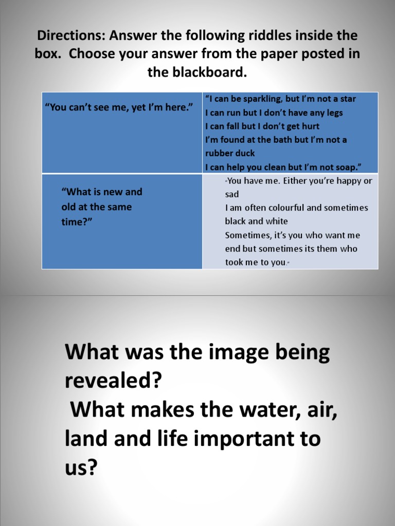 Directions: Answer The Following Riddles Inside The Box. Choose Your ...