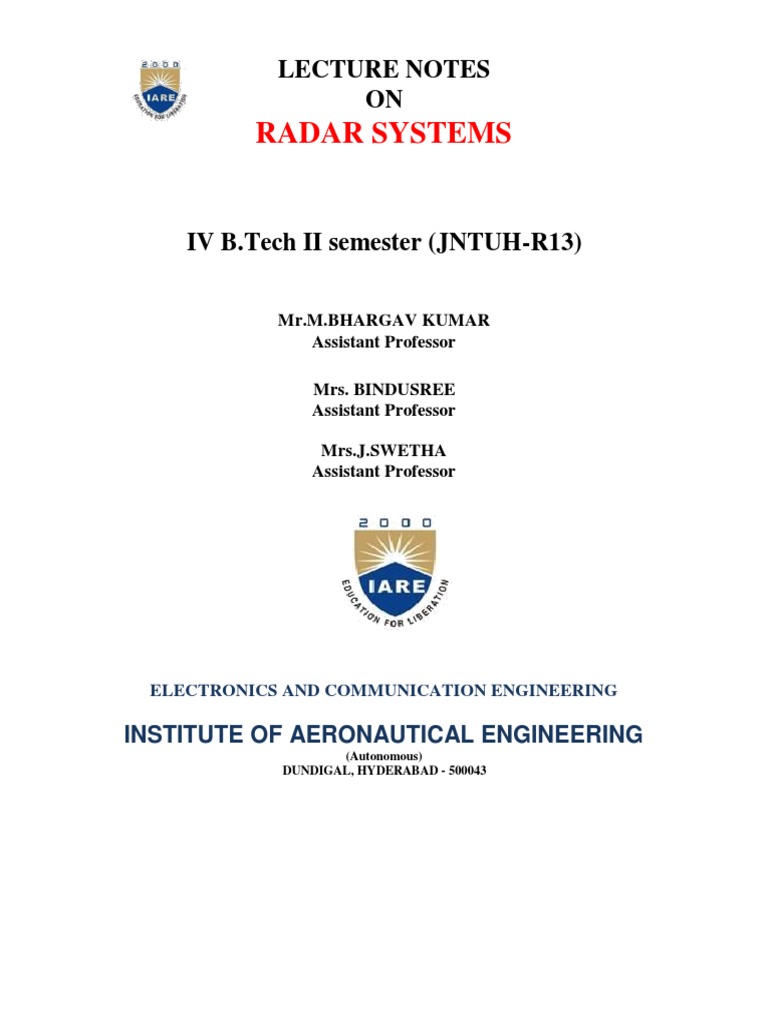 Radar Systems: Lecture Notes ON | PDF | Radar | Radio Spectrum