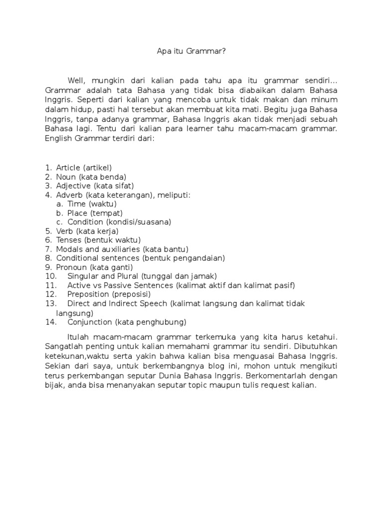 Pengertian dan Macam-Macam Grammar | PDF