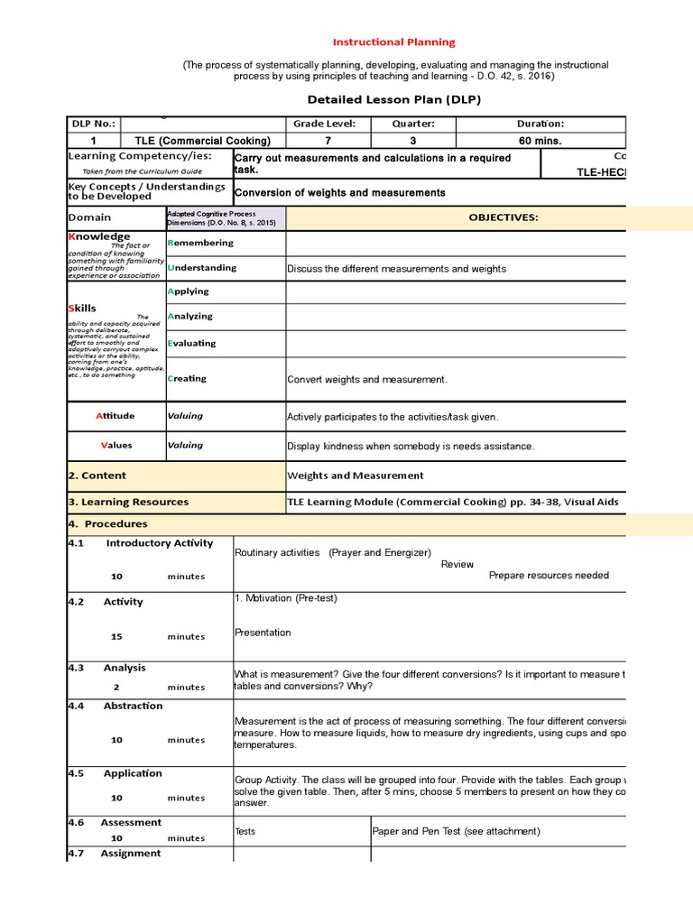 Measuring Success: A Detailed Lesson Plan for Teaching Weights and ...