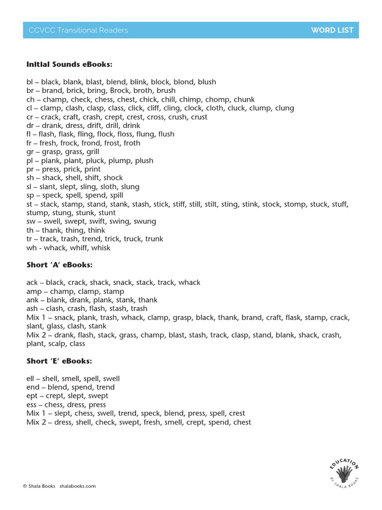 CCVCC Word List | PDF | Nature