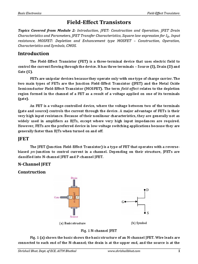 Basic Electronics (18ELN14/18ELN24) - Field-Effect Transistors (Module 2) | PDF | Field Effect ...