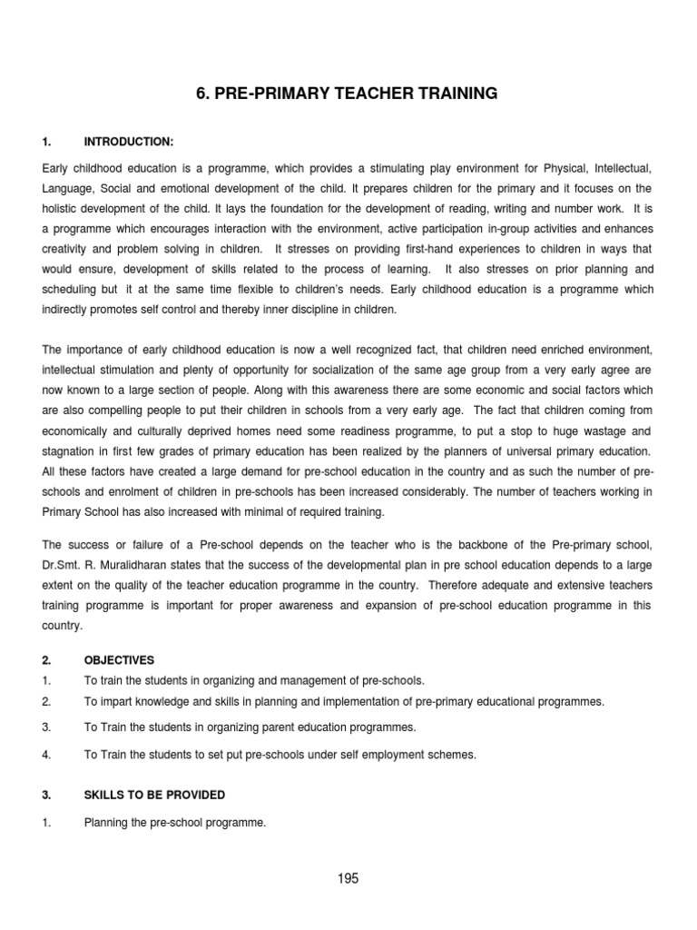 Pre-Primary Teacher Training | PDF | Preschool | Kindergarten