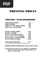 Printing Price List 2025 | PDF | Office Work | Computing