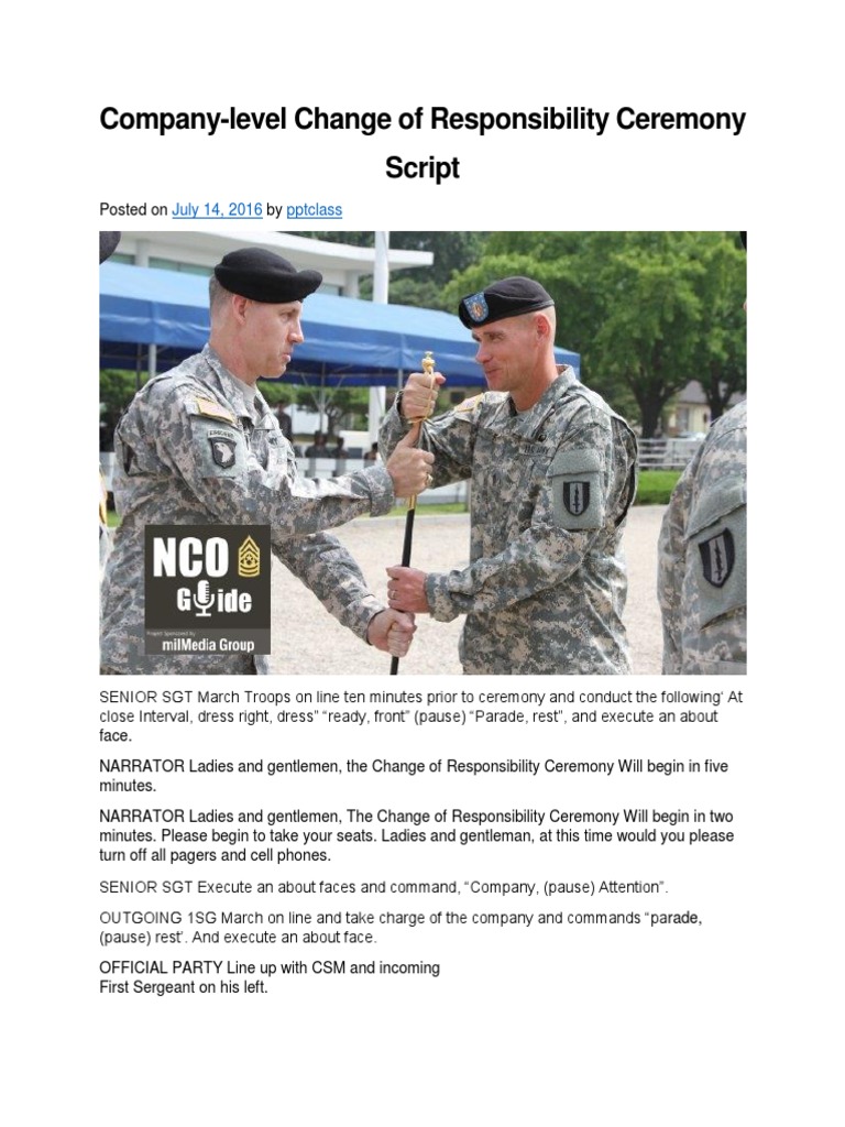 Company-Level Change of Responsibility Ceremony Script | PDF | Sergeant ...