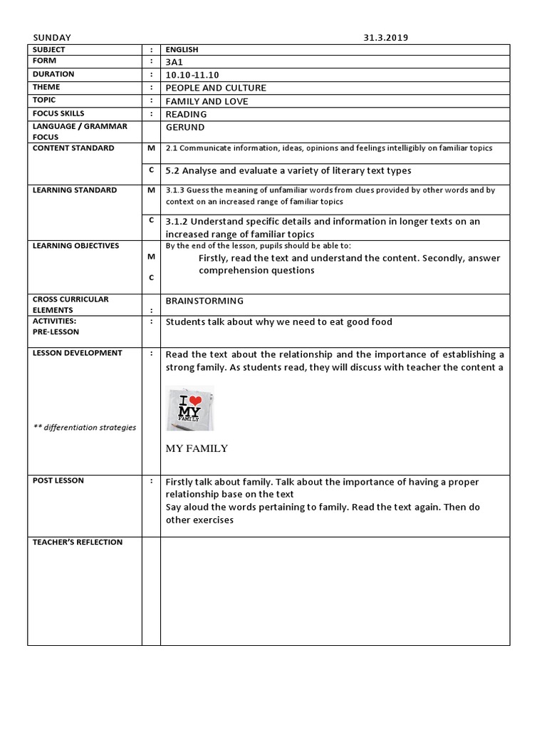 Family and Love: English Lesson Plan | PDF | Language Arts & Discipline