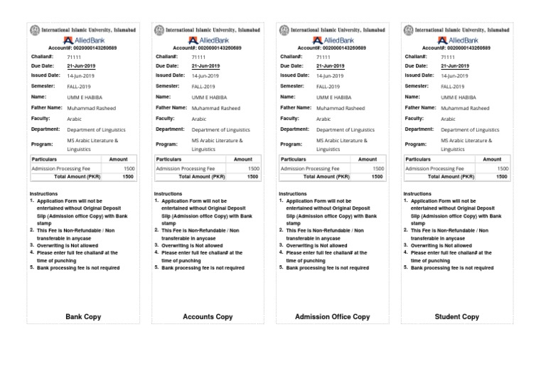 Bank Copy Accounts Copy Admission Office Copy Student | PDF | Fee ...
