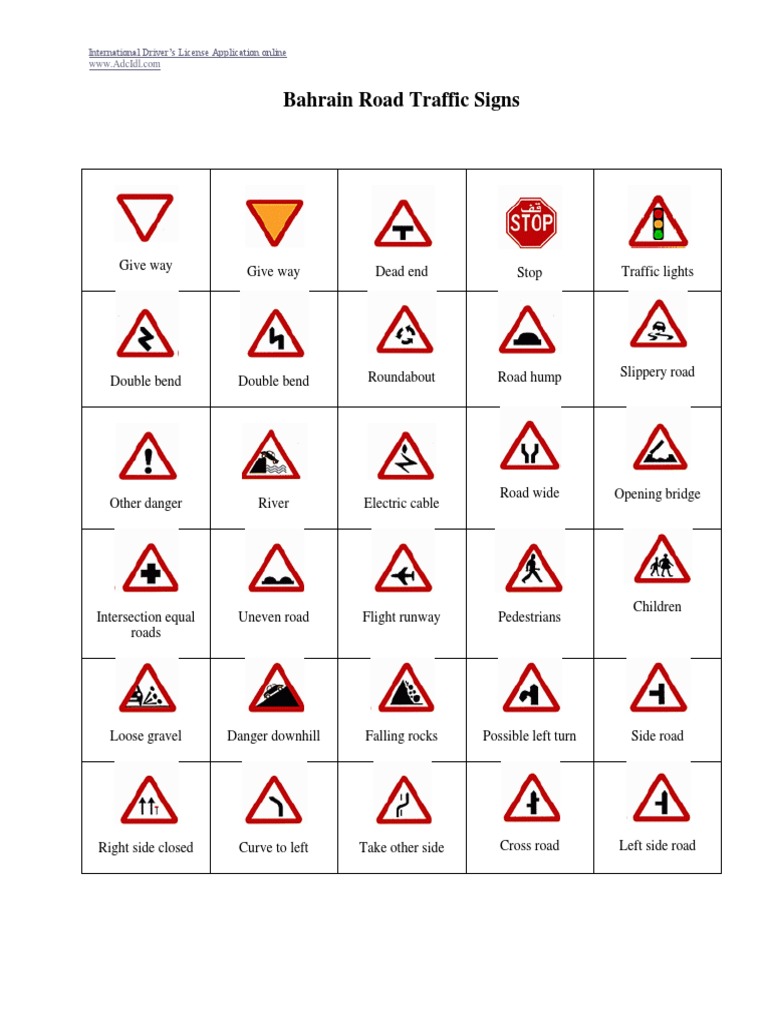Bahrain Traffic Signs Overview | PDF | Traffic | Road