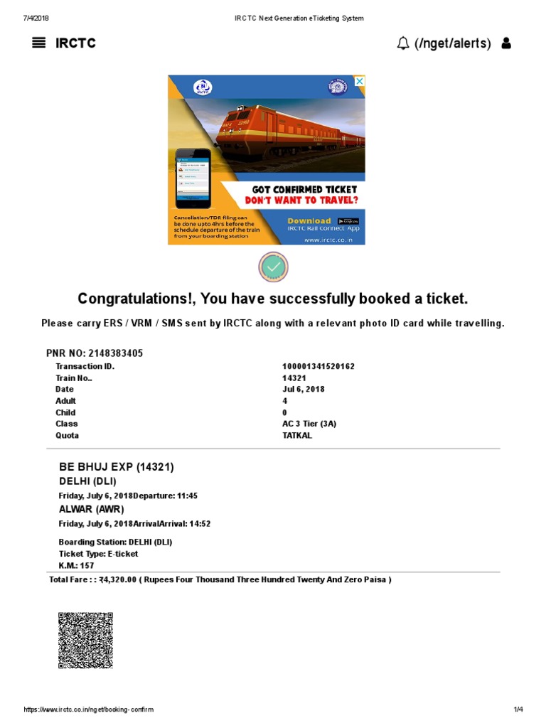 Train Ticket Ndelhi To Alwar IRCTC Next Generation ETicketing System | PDF