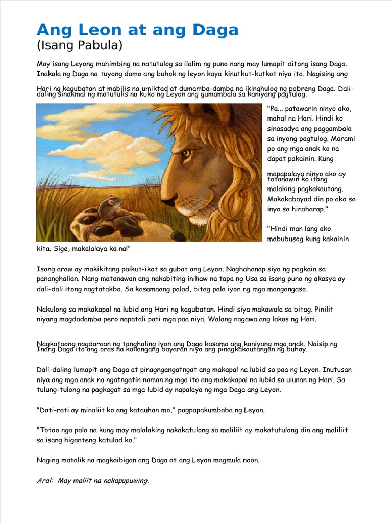 Ang Leon at Ang Daga Isang Pabula | PDF