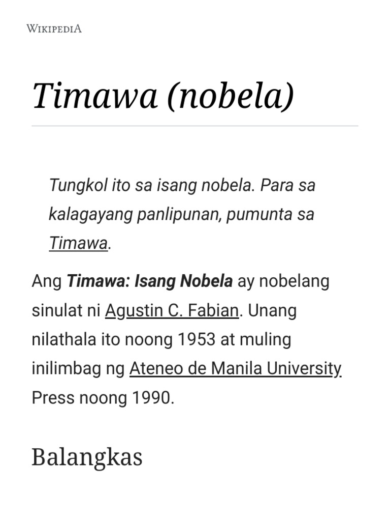 Timawa (Nobela) - Wikipedia, Ang Malayang Ensiklopedya | PDF