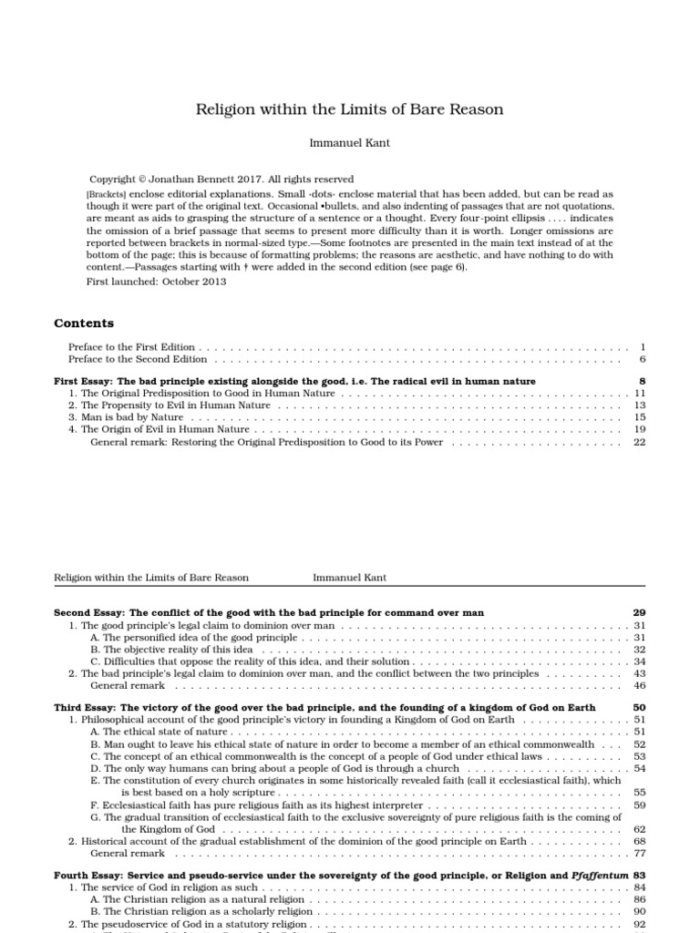 Immanuel Kant Religion Within The Limits of Reason | PDF | Immanuel ...
