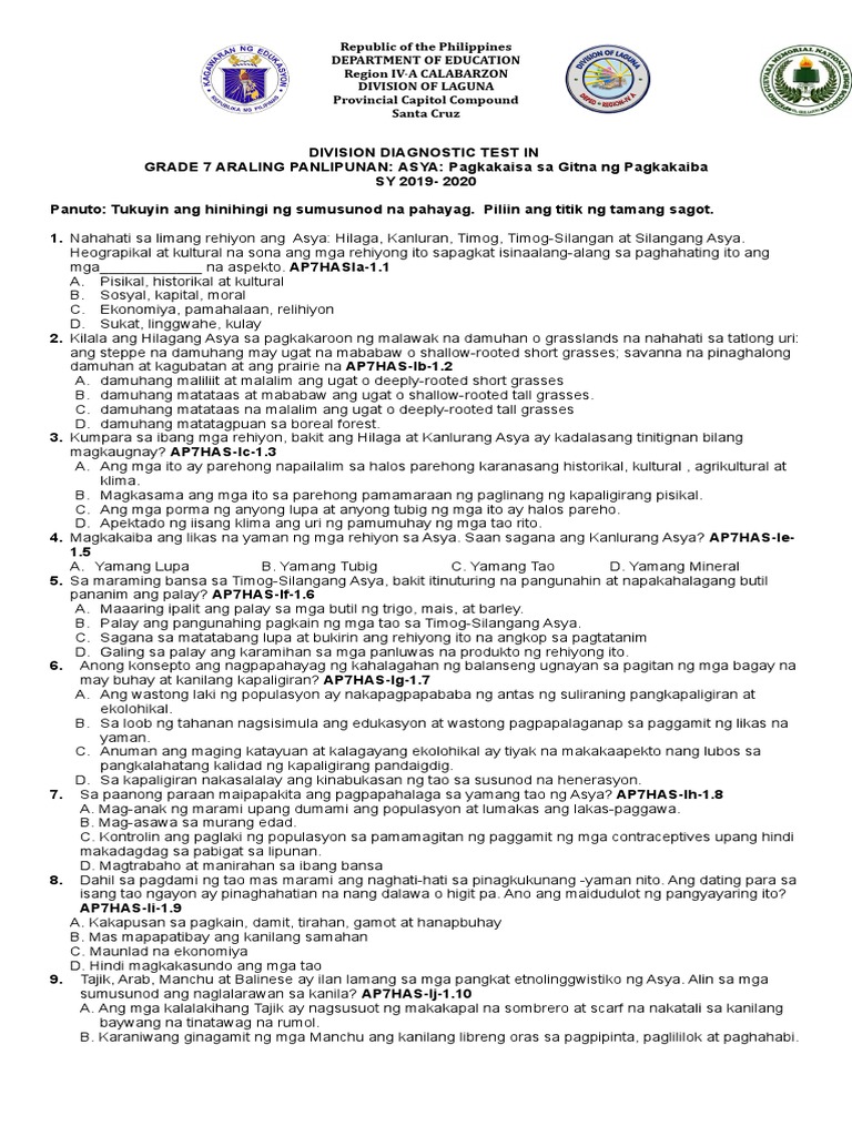 g7 AP Diagnostic Test Firsttofourth Quarter. | PDF
