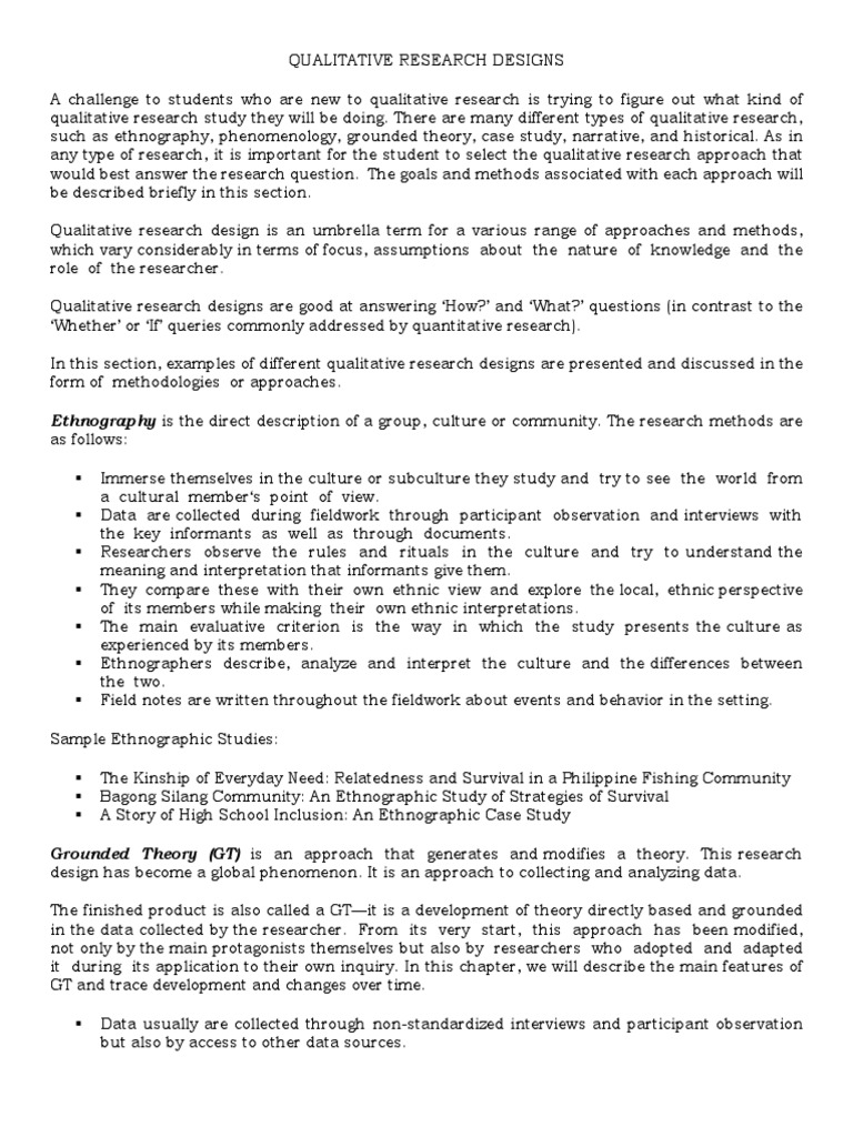 Qualitative Research Designs | PDF | Narrative | Qualitative Research