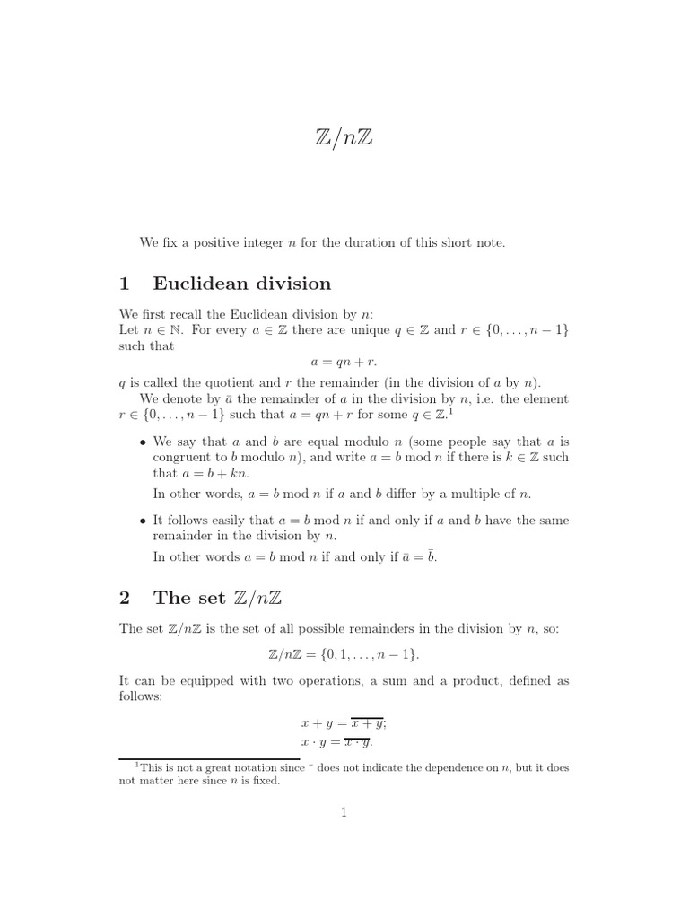 1 Euclidean Division | PDF | Integer | Ring (Mathematics)