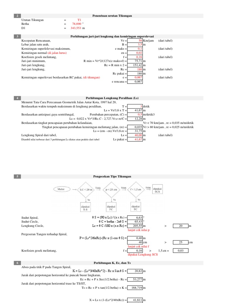 Tikungan SCS, FC, SS Dan Cek STA PDF | PDF