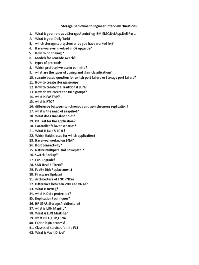 Storage Deployment Engineer Interview Questions | PDF | Computer ...