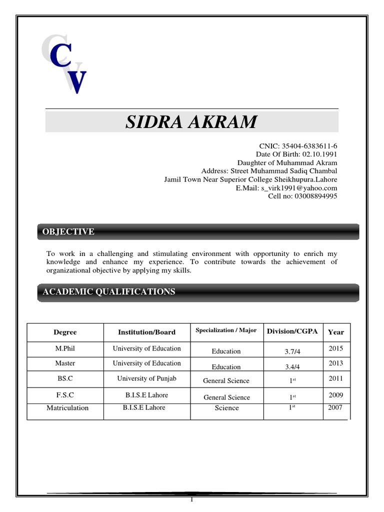 Sidra CV | PDF | Academia | Psychology