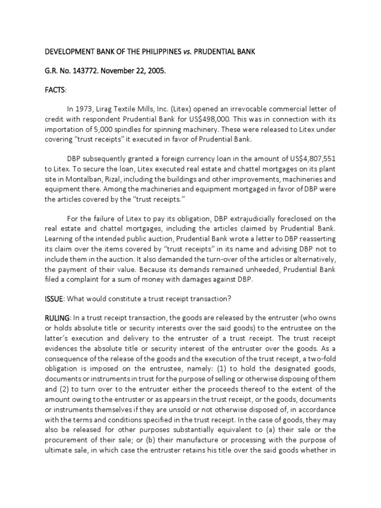 Development Bank of The Philippines vs. Prudential Bank | PDF ...