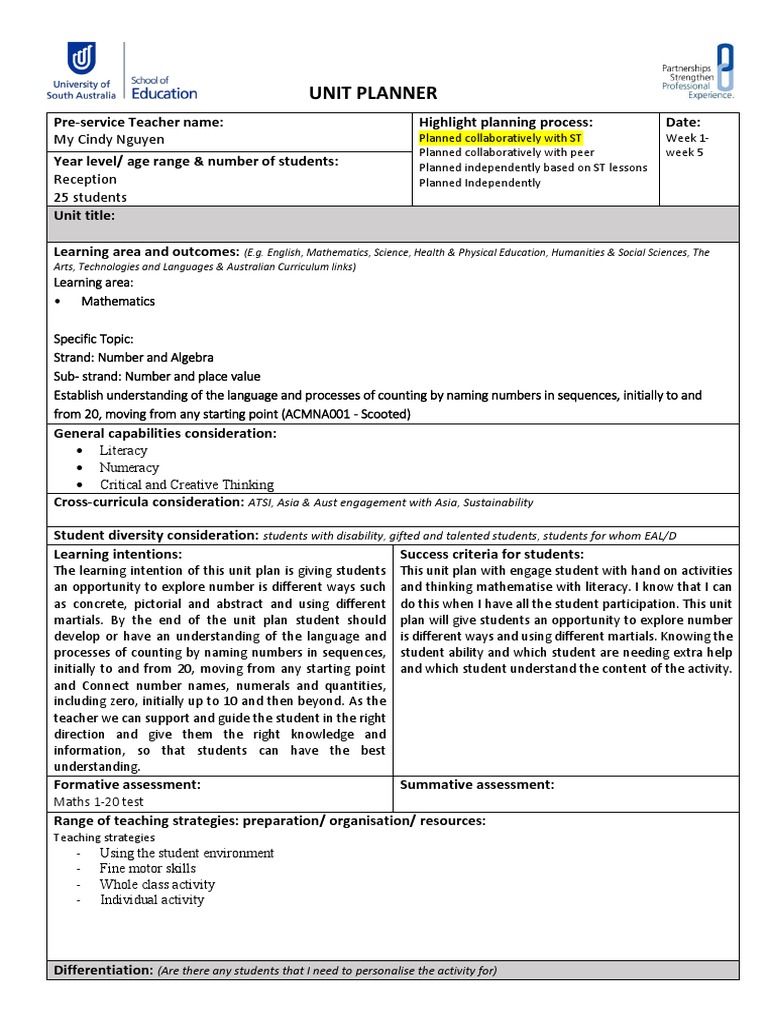 Unit Plan Math 1-20 | PDF | Education Theory | Pedagogy