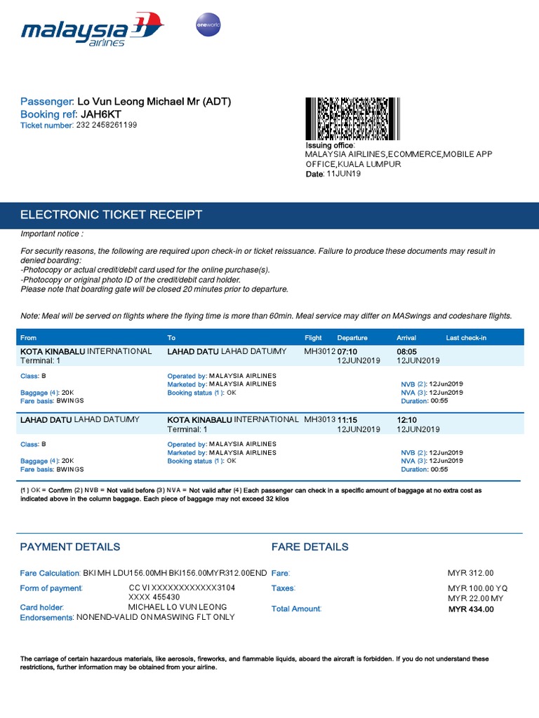 Your Electronic Ticket-EMD Receipt PDF | PDF | Aviation | Service ...