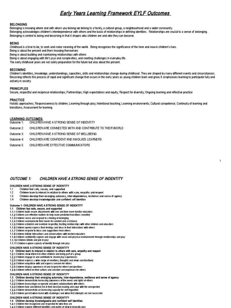Numbered Eylf Outcomes | PDF | Identity (Social Science) | Idea