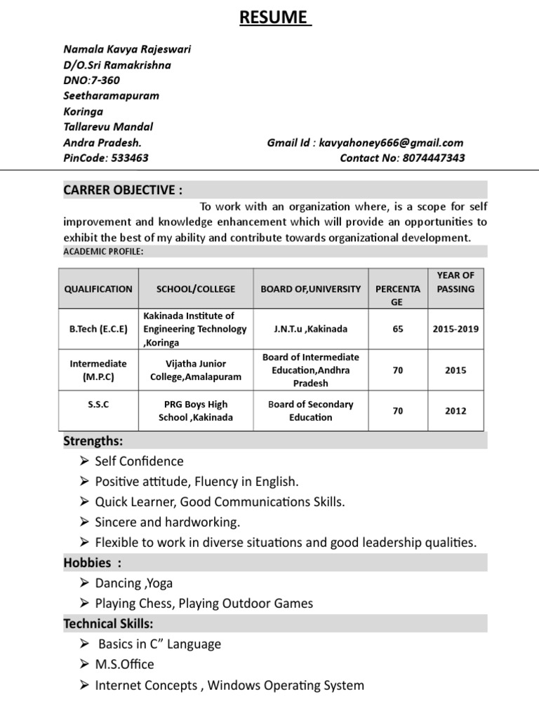 Kavya Resume | PDF | Behavior Modification | Learning