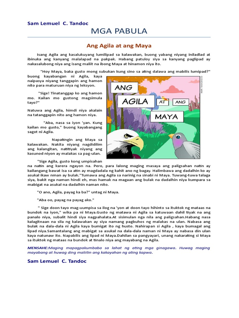 Mga Pabula: Ang Agila at Ang Maya | PDF