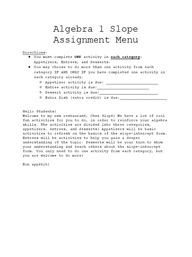 Learning Menu | PDF | Line (Geometry) | Slope