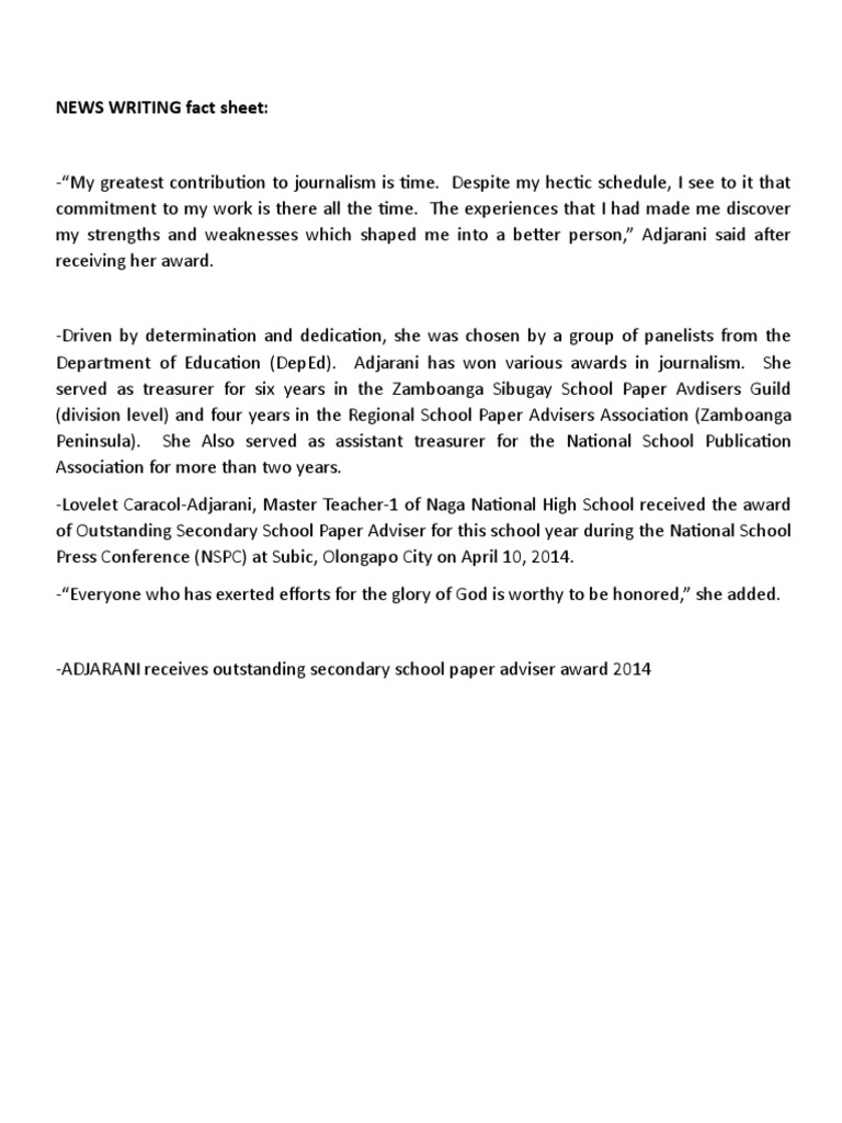 NEWS WRITING Fact Sheet | PDF
