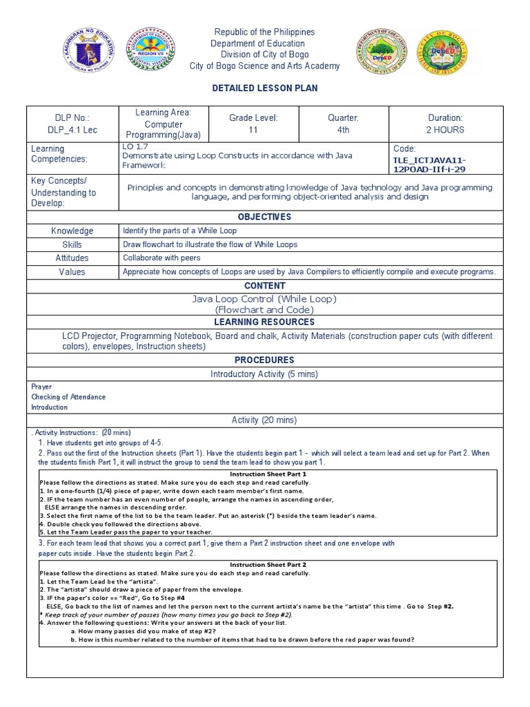 Detailed Lesson Plan: Tle - Ictjava11-12Poad-Iif-I-29 | PDF | Control ...
