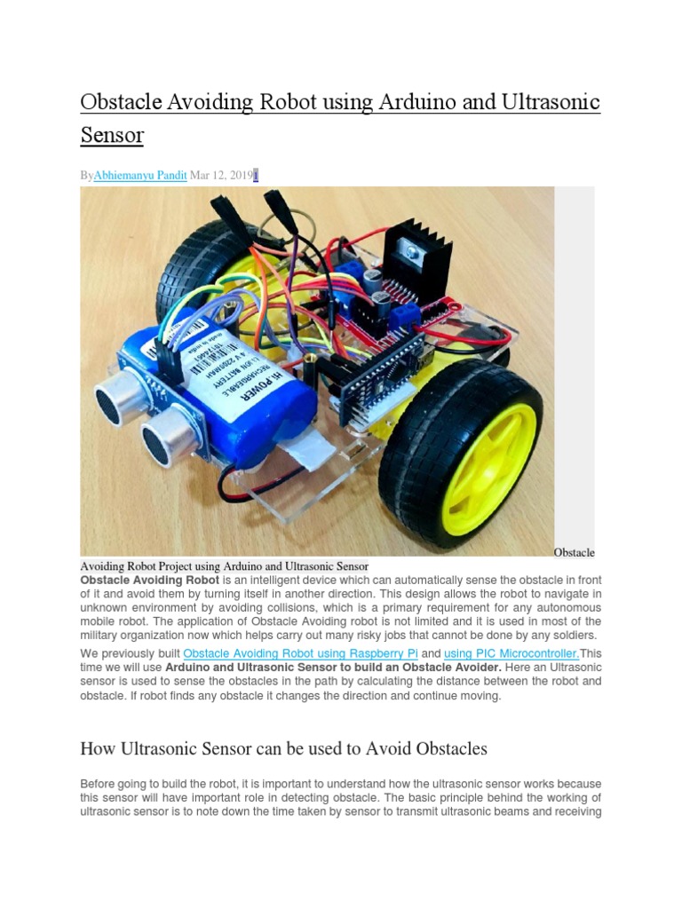 Obstacle Avoiding Robot Using Arduino And Ultrasonic Sensor Pdf 