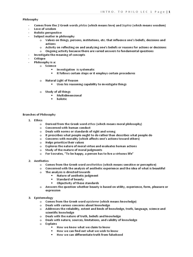 Lec 1 Intro To Philo | PDF | Epistemology | Logic