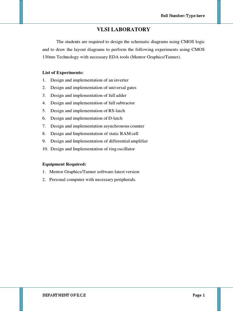 Vlsi Laboratory: List of Experiments | PDF | Logic Gate | Dynamic Random Access Memory
