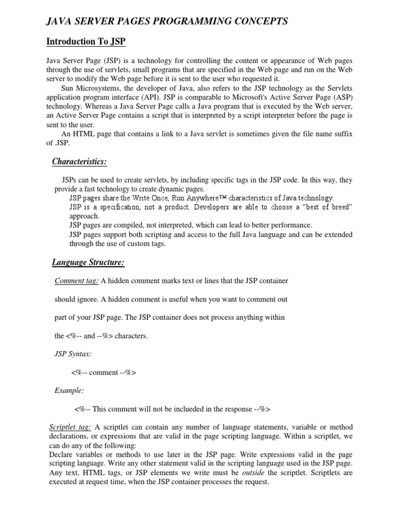Java Server Pages Programming Concepts: Introduction To JSP | PDF ...