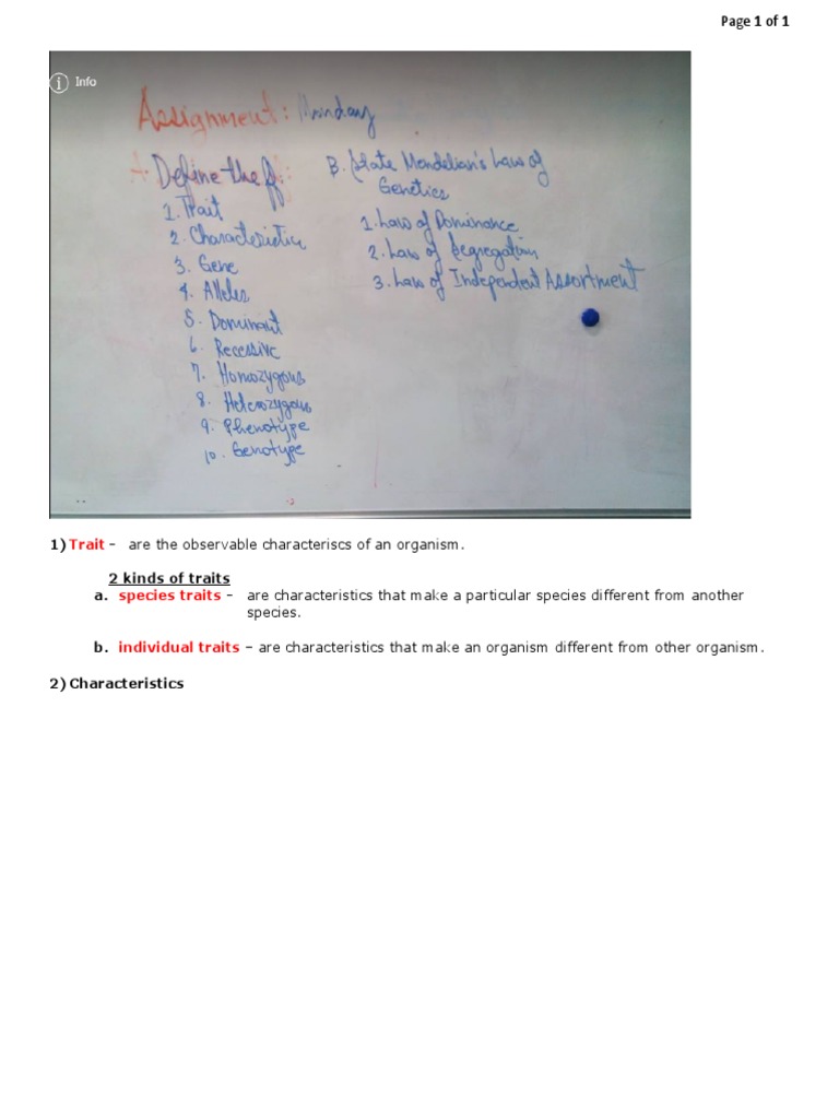 Trait: 1) - Are The Observable Characteriscs of An Organism. 2 Kinds of ...