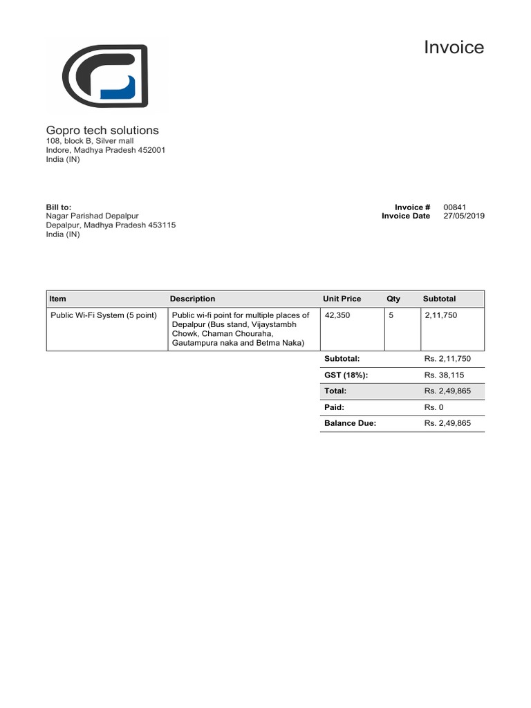 Invoice: Gopro Tech Solutions | PDF | Government Finances | Accounting